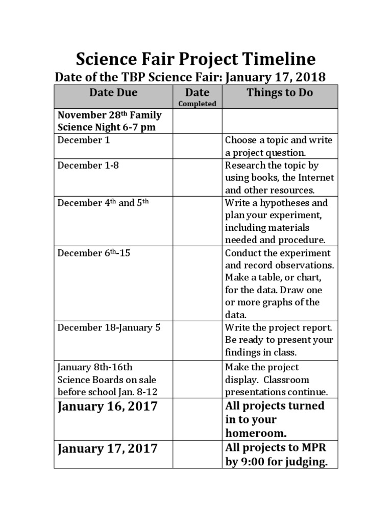 Science Fair Project Timeline Guide | PDF