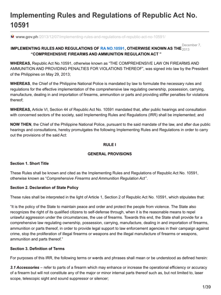 IRR of Republic Act 10591 | PDF | Cartridge (Firearms) | Semi Automatic ...