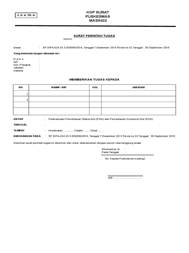 CONTOH SPJ SURTUG & Transport Veripikator PSG 2016 (PKM) | PDF
