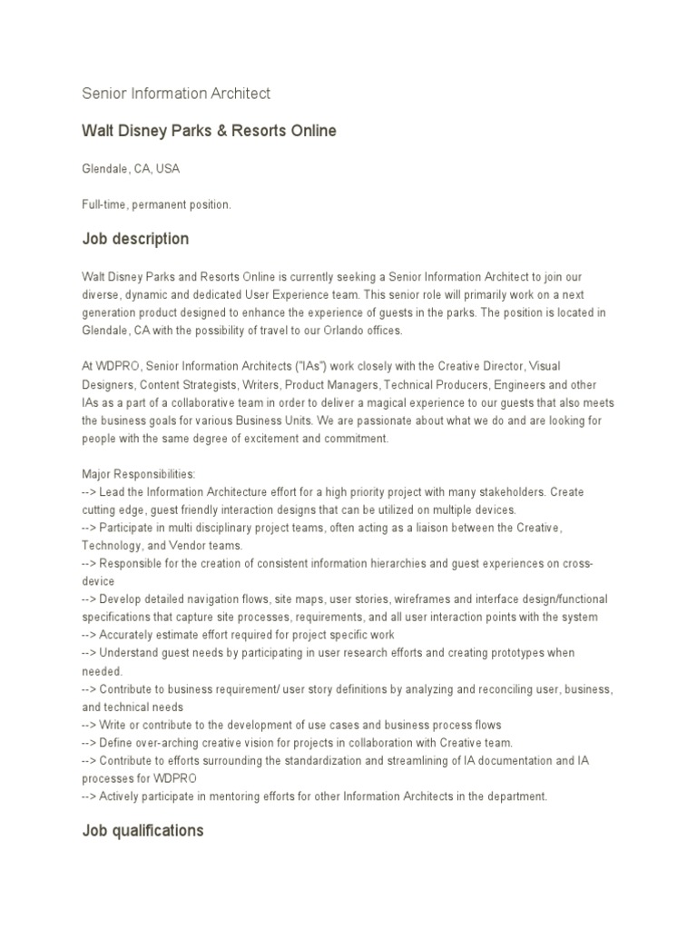 Job Senior Information Architect Pdf Usability Software Prototyping