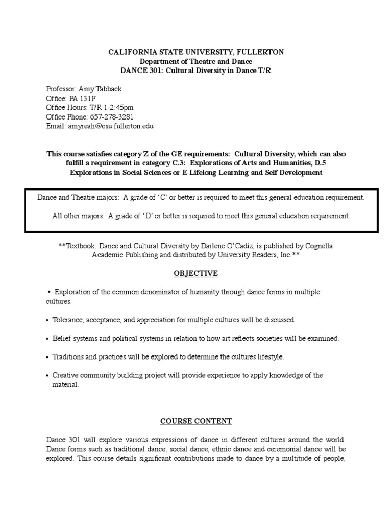 Dance 301 FA 2017 Syllabus | PDF | Academic Dishonesty | Curriculum