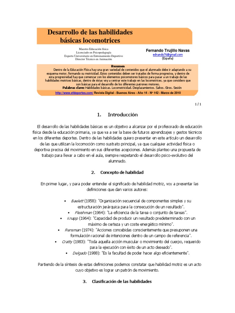 Desarrollo de Habilidades Locomotrices | PDF | Evaluación | Educación ...