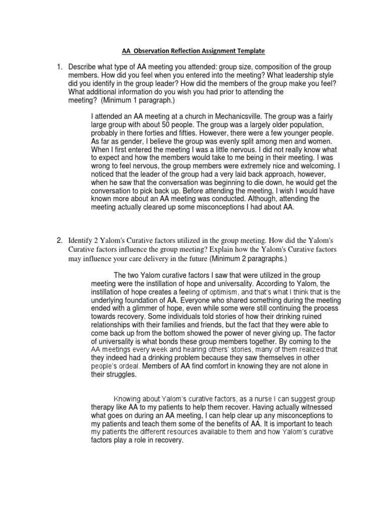 Aa Observation Reflection | PDF | Alcoholics Anonymous | Recovery Approach