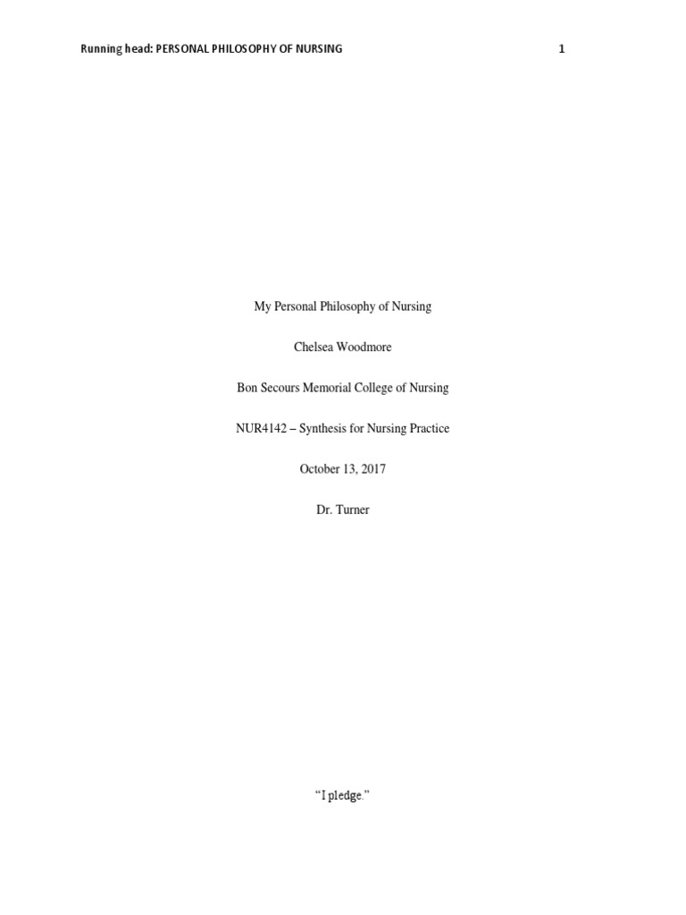 nur4142 - synthesis for nursing practice - personal philosophy paper ...