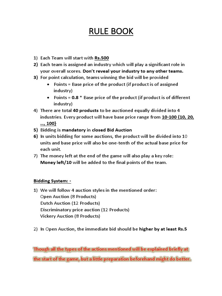 Auction Game Rules | PDF