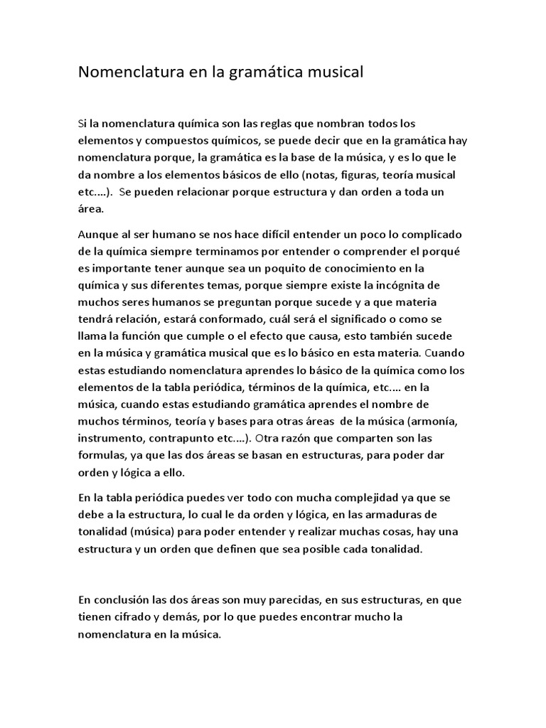 Nomenclatura en La Gramática Musical | PDF