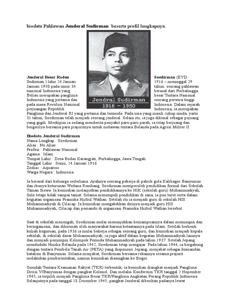 Biodata Pahlawan Jenderal Sudirman | PDF