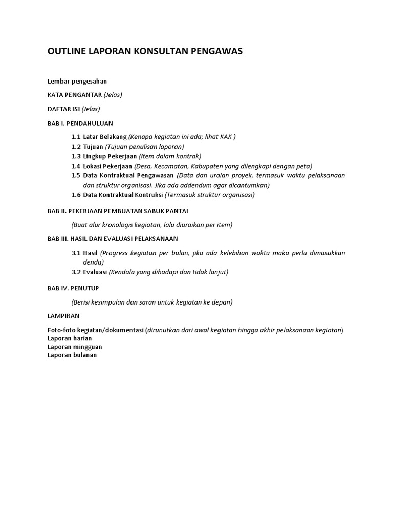 Format Daftar Isi Laporan Konsultan | PDF
