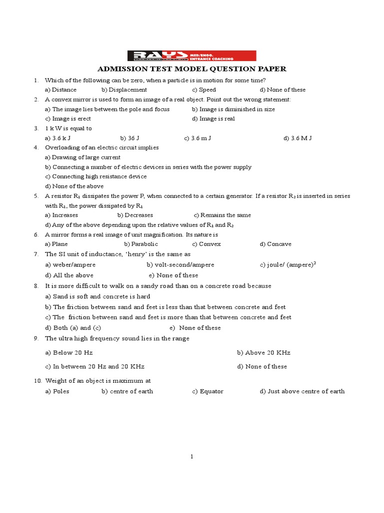 Admission Test Model Exam | PDF | Oxide | Acid