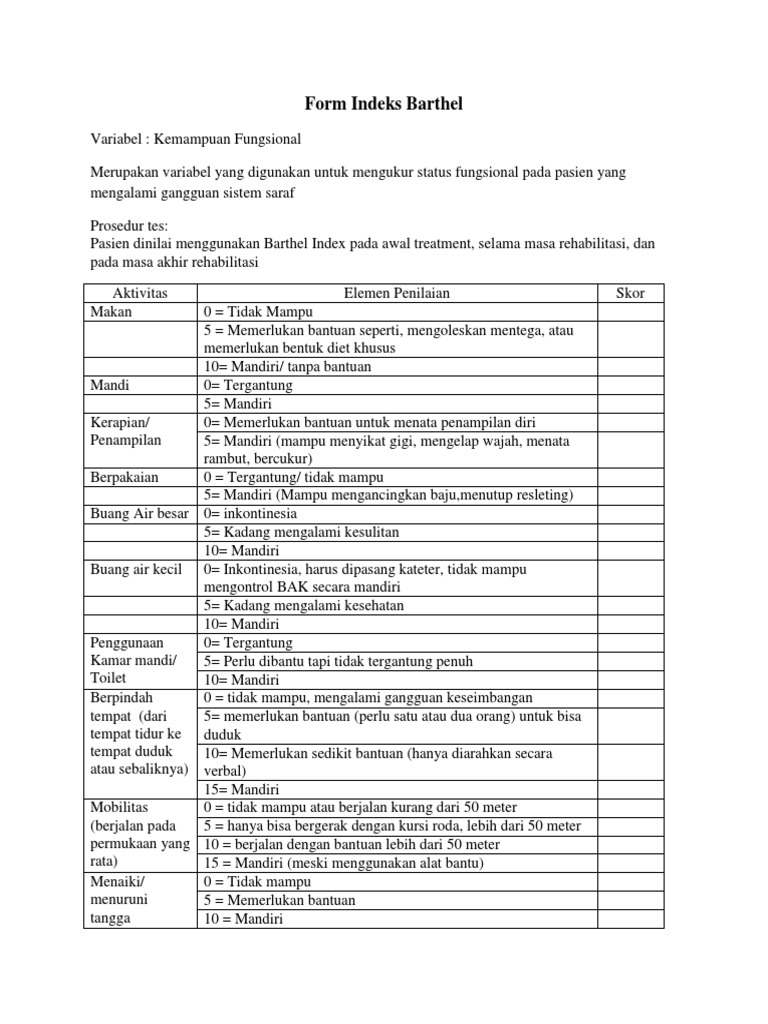 Form Indeks Barthel