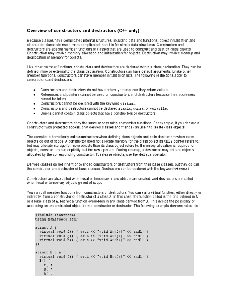 Overview Of Constructors And Destructors Constructor