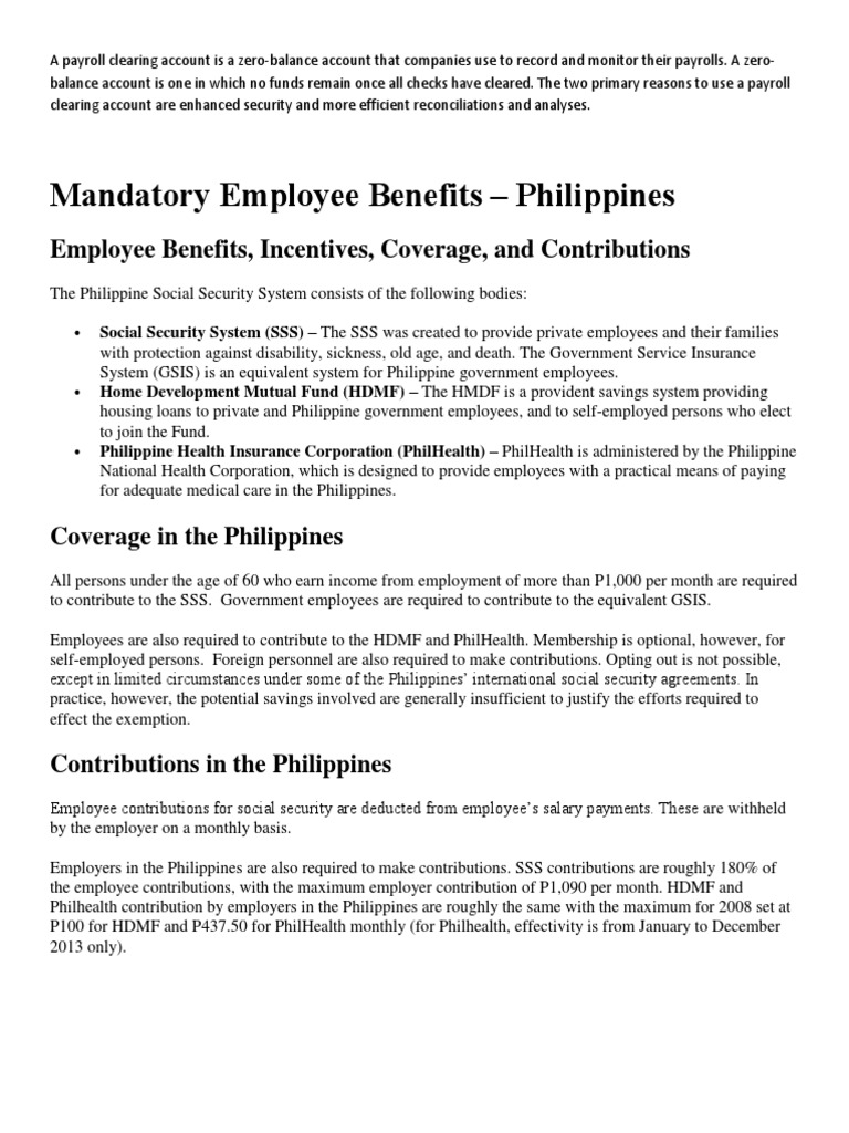 Mandatory Employee Benefits - Philippines | PDF | Social Security ...