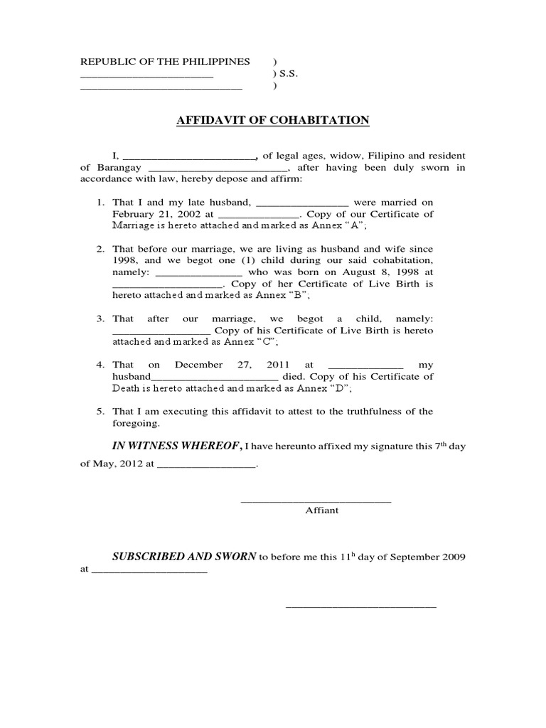 Affidavit of Cohabitation