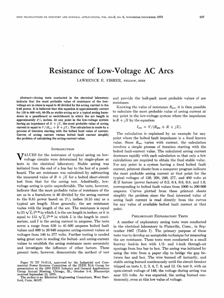 Resistance of Low-Voltage AC Arcs: Determining Arc Resistance Through ...