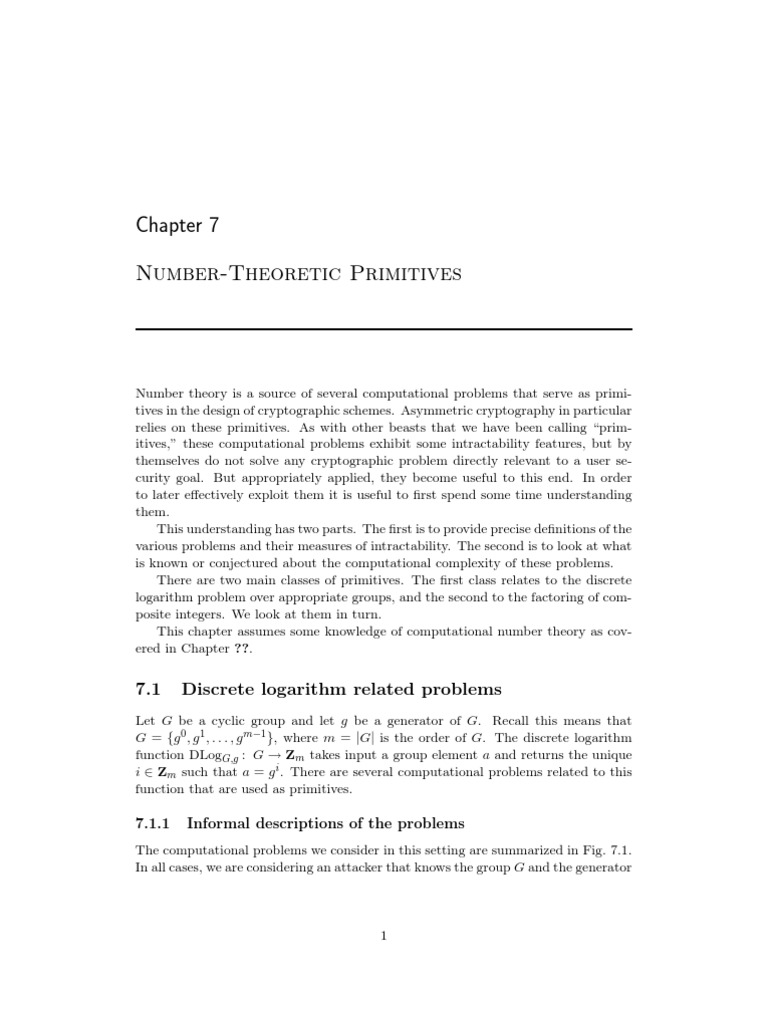 Number-Theoretic Primitives: 7.1 Discrete Logarithm Related Problems | PDF | Prime Number ...