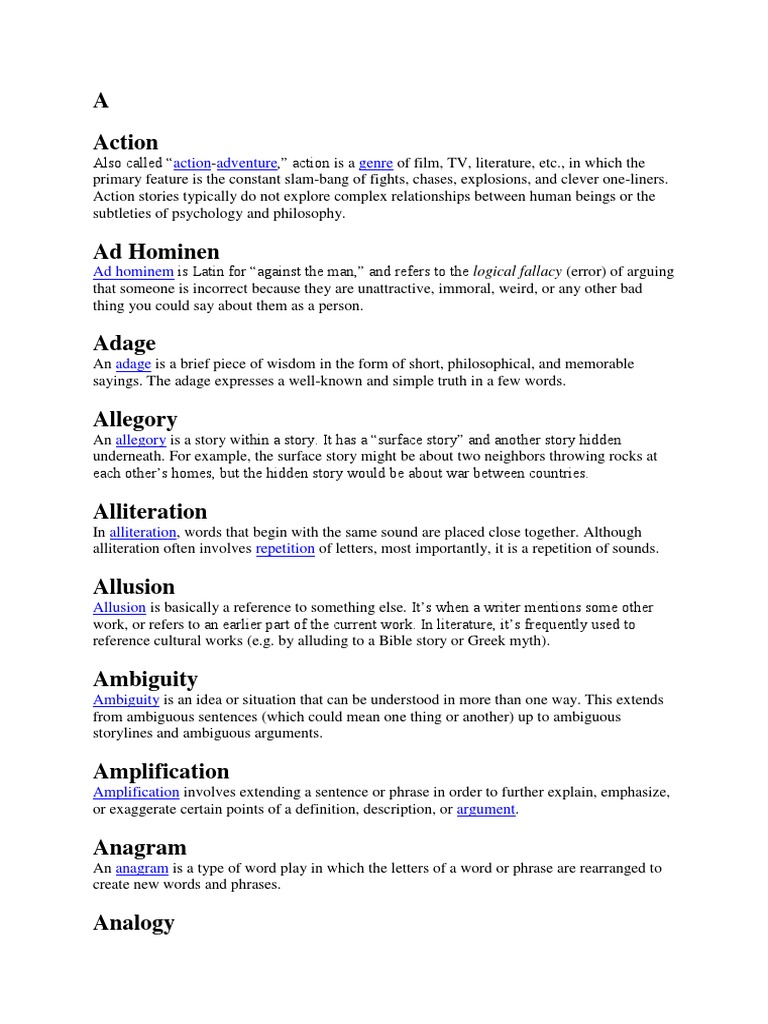 Exploring Literary Devices and Genres Through Concise Definitions | PDF ...