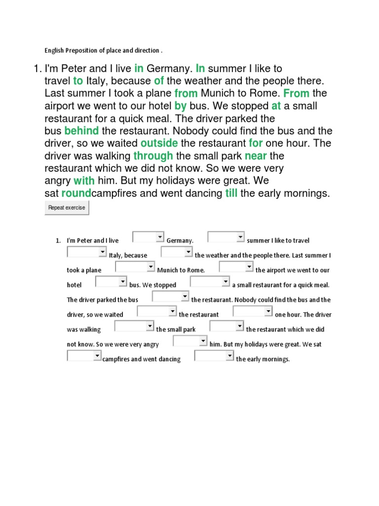 English Preposition of Place and Direction | PDF