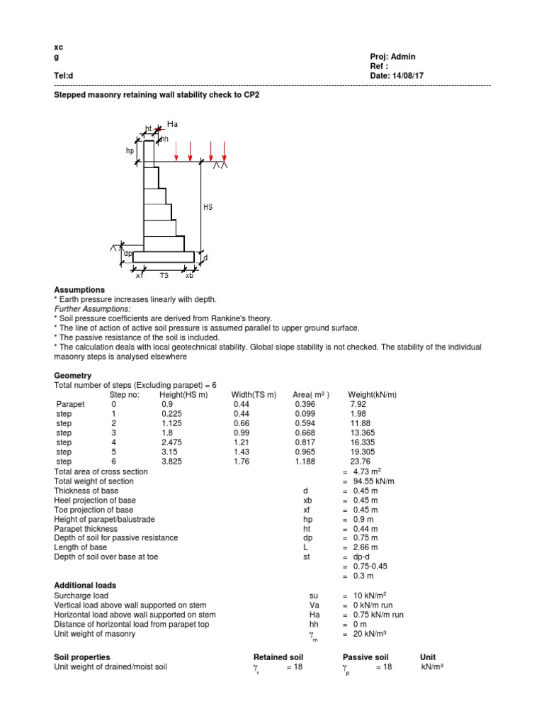20d-Stepped Masonry Retaining Wall-Stability Check | PDF | Building ...