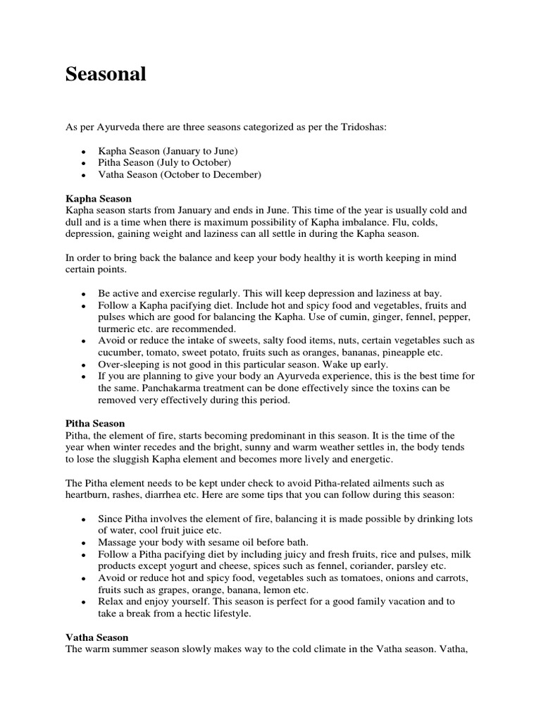 Ayurveda Seasonal and Daily Routine | PDF | Ayurveda | Vegetables