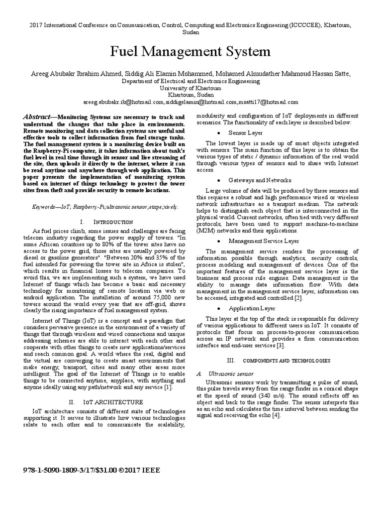 Fuel Management System | PDF | Internet Of Things | Raspberry Pi