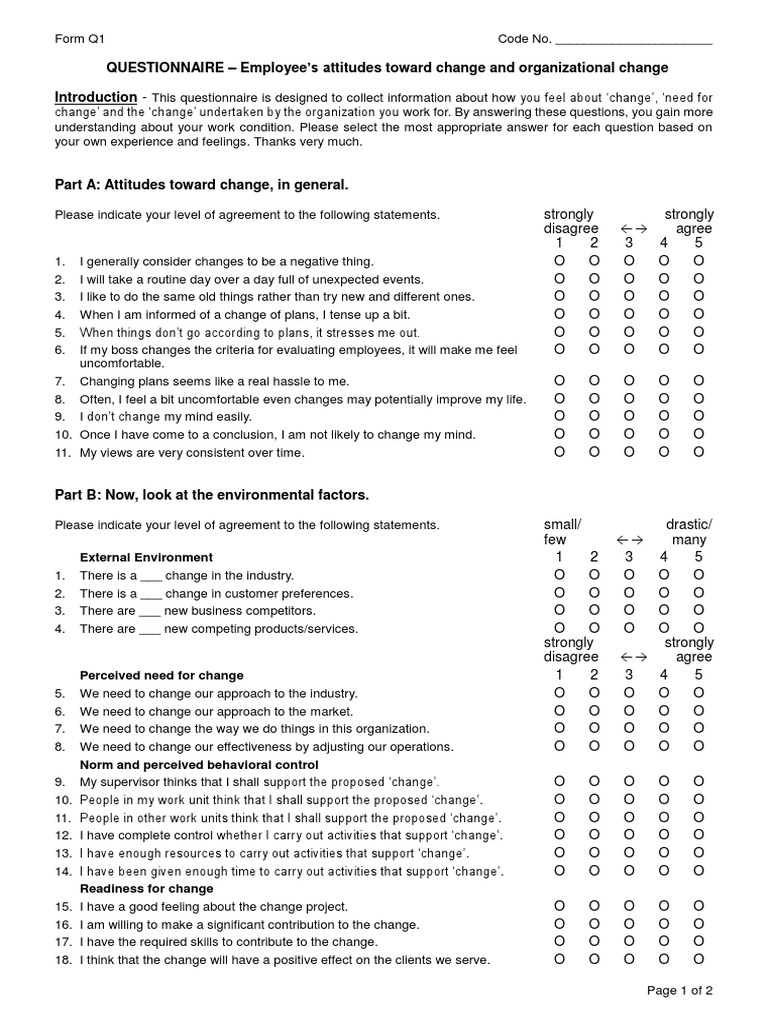 Questionnaire Change Management | PDF | Questionnaire | Competition