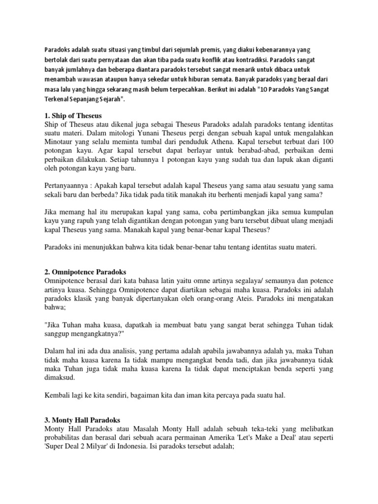 10 Paradoks Terkenal dalam Sejarah | PDF | Fiksi Misteri, Thriller ...