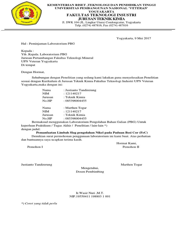 Surat Permohonan Lab PBG | PDF