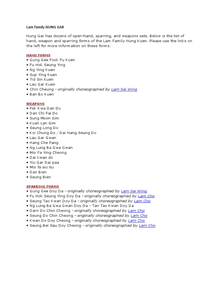 Lam Family HUNG GAR | PDF | Language Arts & Discipline