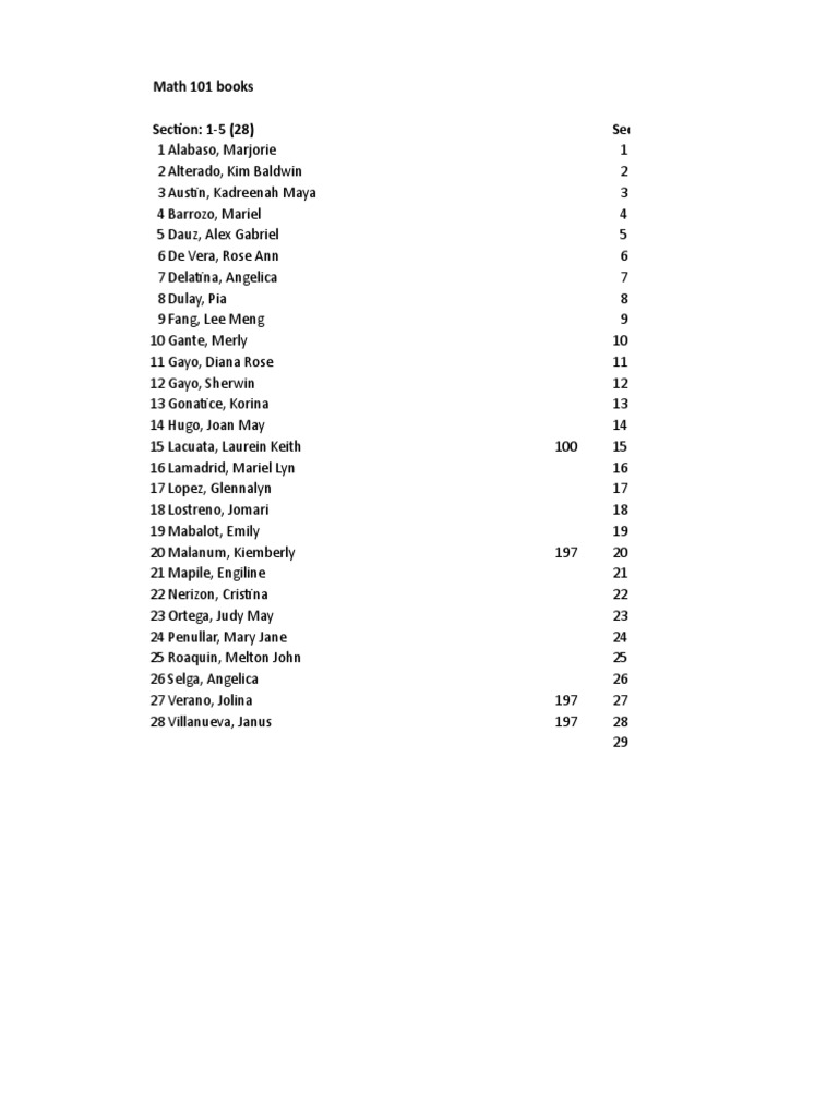 Math 101 Books Section: 1-5 (28) Section: 1-3 | PDF
