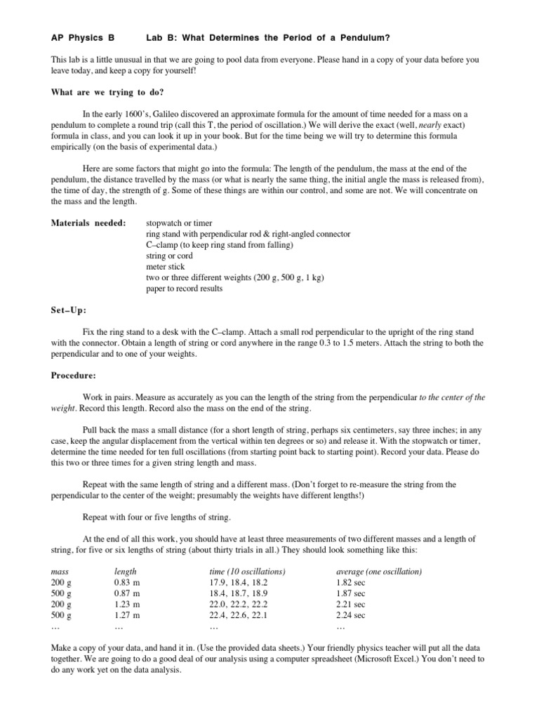 Pendulum Lab | PDF | Pendulum | Metre