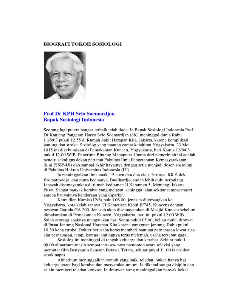Biografi dan Kontribusi Prof. Dr. KPH Selo Soemardjan sebagai Bapak ...