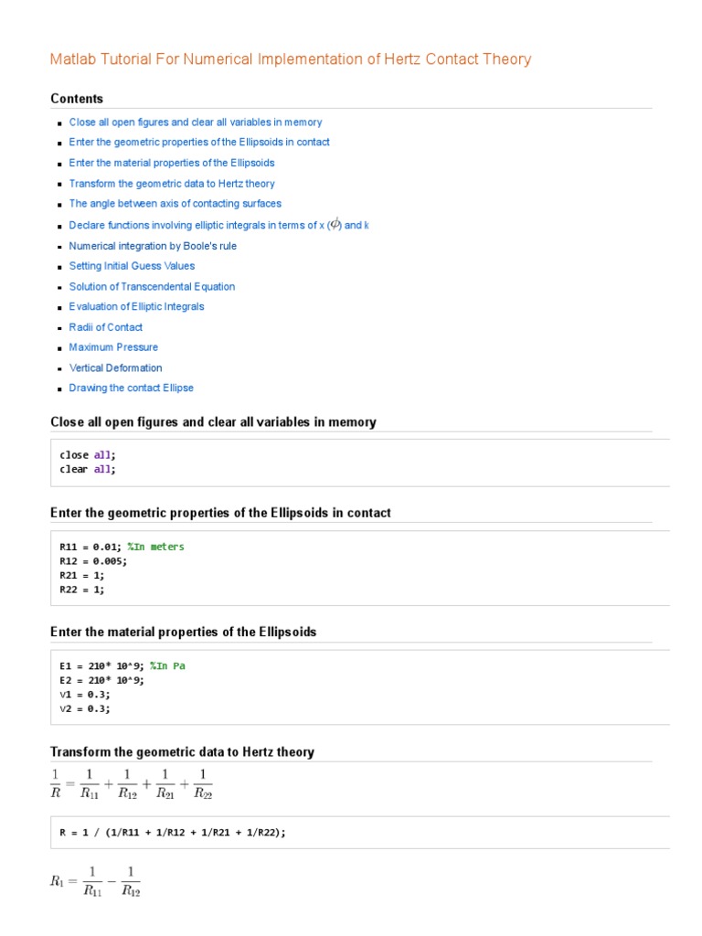 Matlab Tutorial For Numerical Implementation of Hertz Contact Theory ...