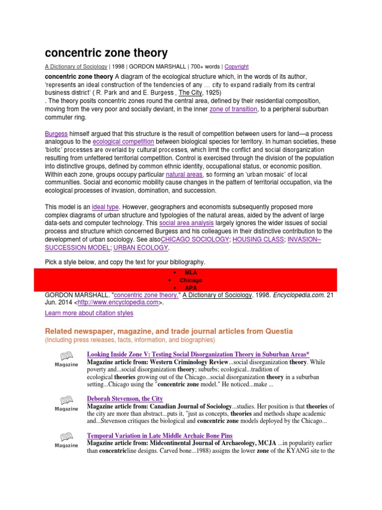 Concentric Zone Theory | PDF | Sociology | Ecology