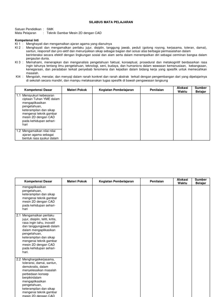 SILABUS Teknik Gambar Mesin 2D Dengan CAD | PDF