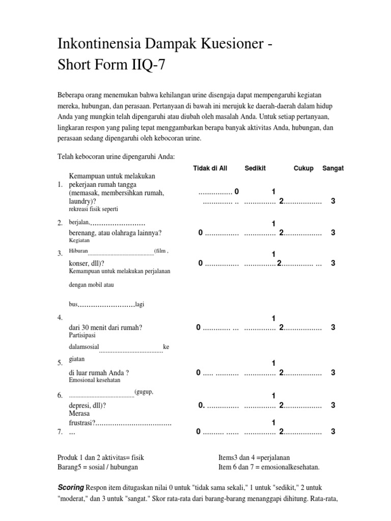 Inkontinensia Dampak Kuesioner - Singkat Form IIQ-7: Mengukur Dampak ...
