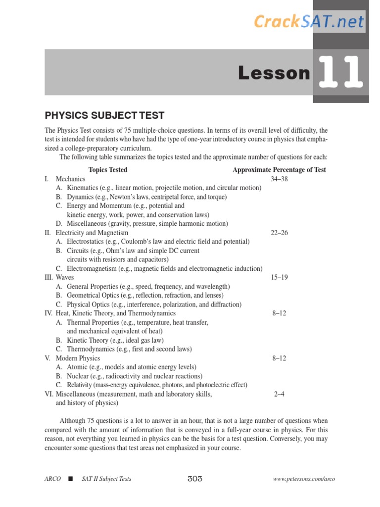 ARCO SAT Subject Physics Practice Test | PDF | Electromagnetic ...