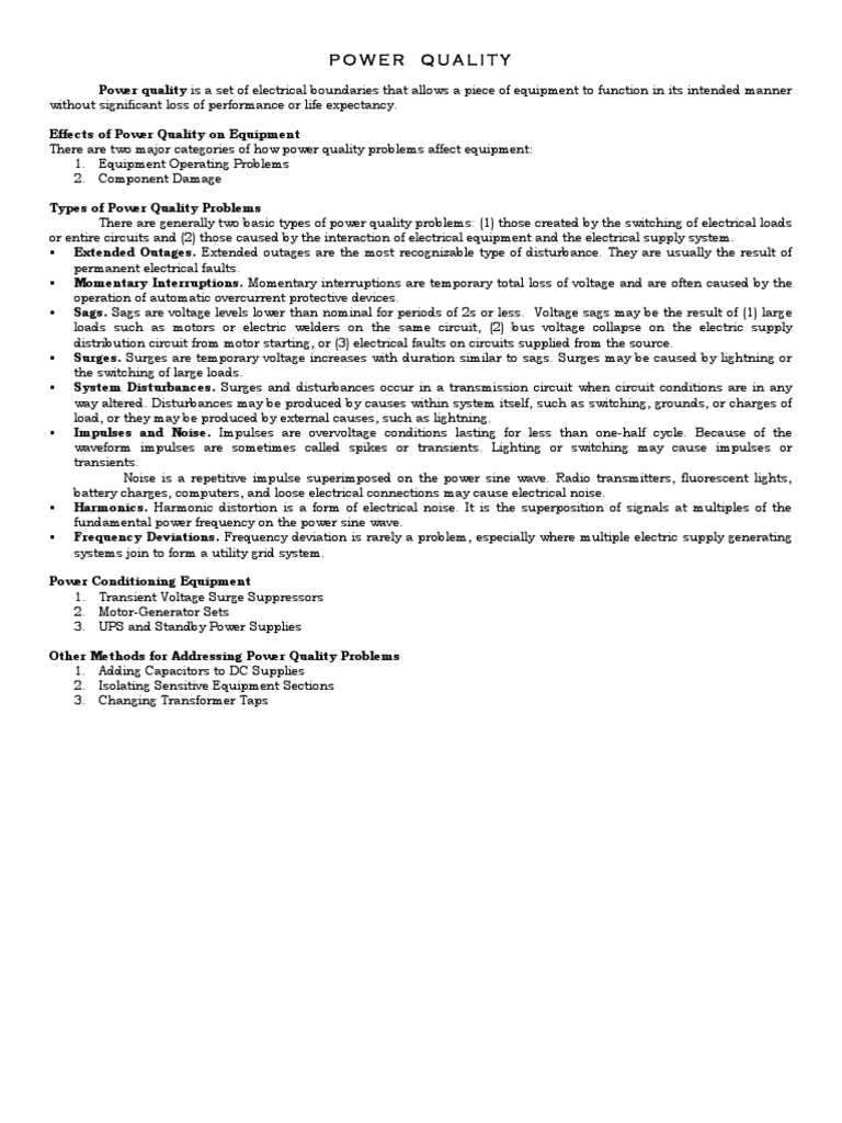 An Overview of Power Quality Issues: Types of Problems and Effects on ...