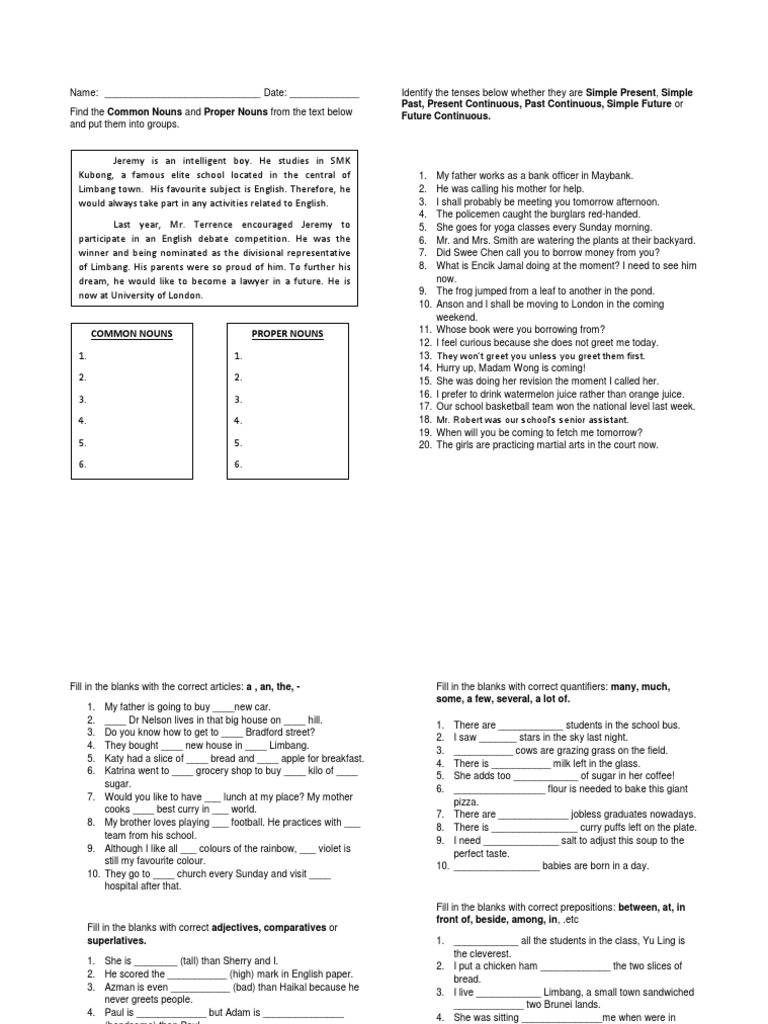 Common Nouns Proper Nouns: Past, Present Continuous, Past Continuous ...
