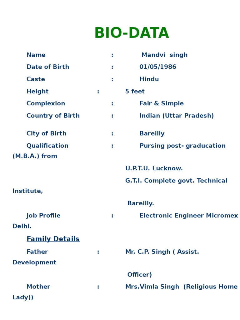 Bio Data Shadi | PDF