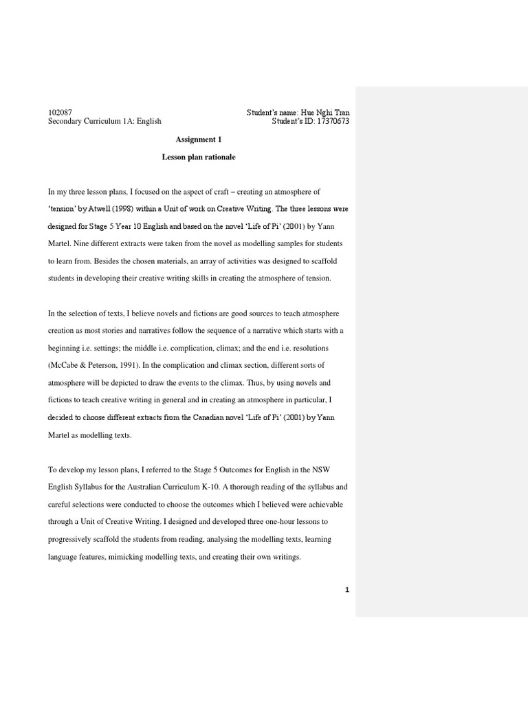 english 1a - assignment 01 | Curriculum | Creativity