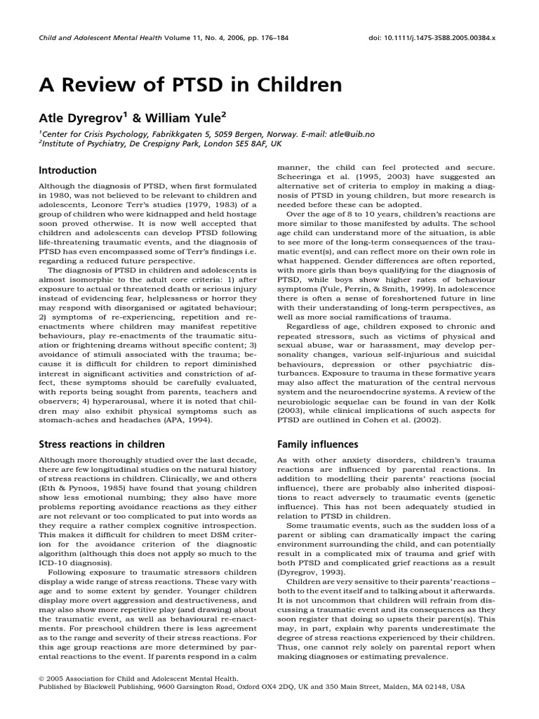 A Review of PTSD in Children | PDF | Posttraumatic Stress Disorder ...