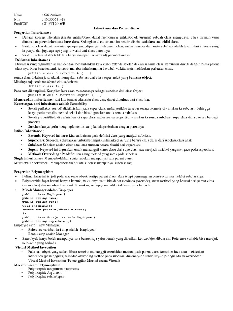 Resume Inheritance Dan Polymorfism | PDF
