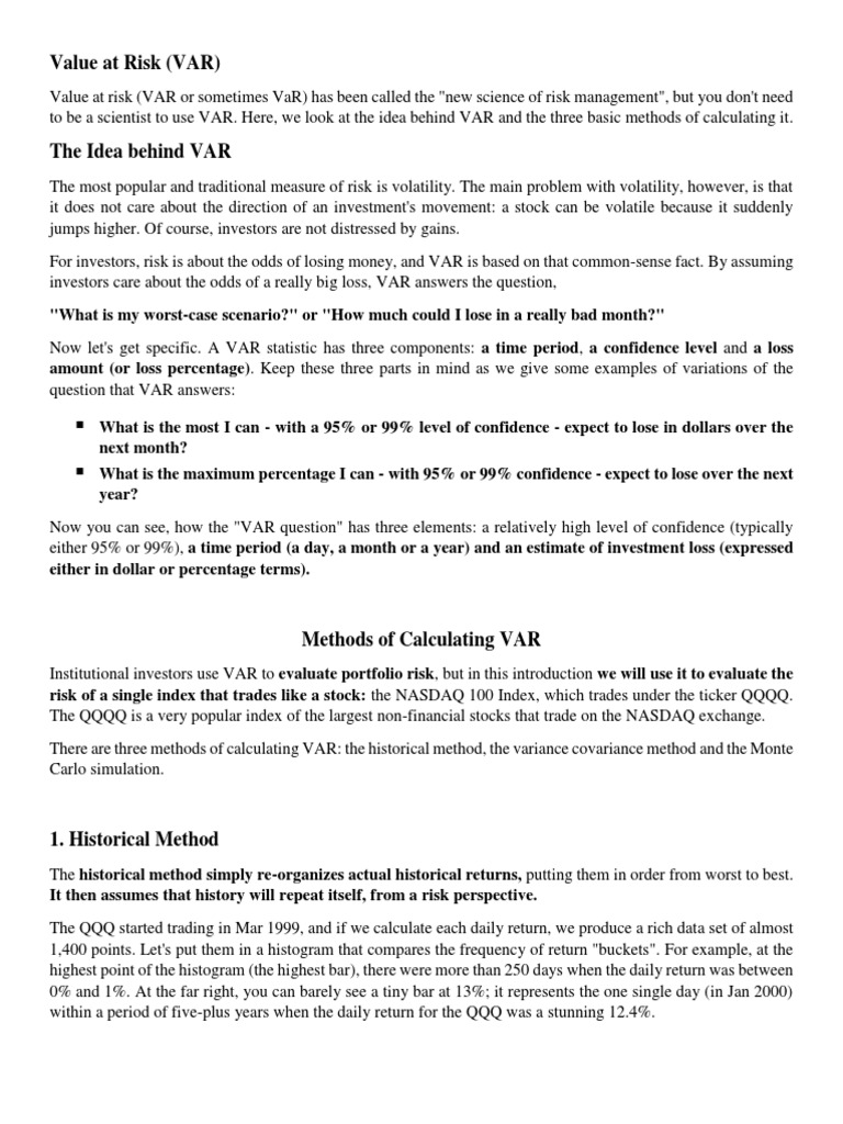 Value at Risk | Download Free PDF | Value At Risk | Normal Distribution