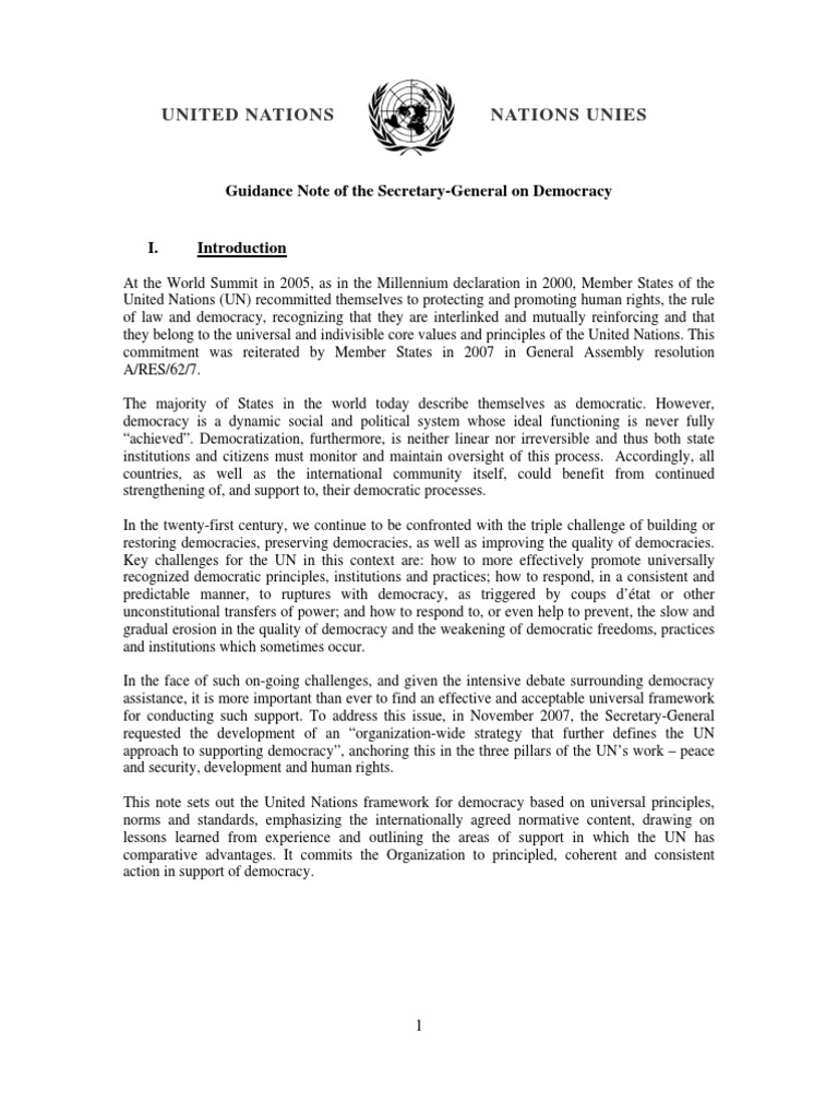 FINAL Guidance Note On Democracy | PDF | Governance | Democracy