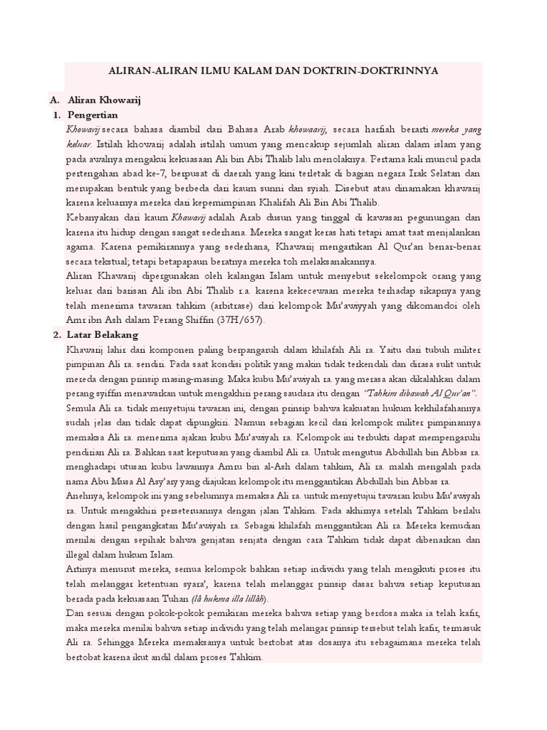 Aliran-Aliran Ilmu Kalam Dan Doktrin-Doktrinnya | PDF