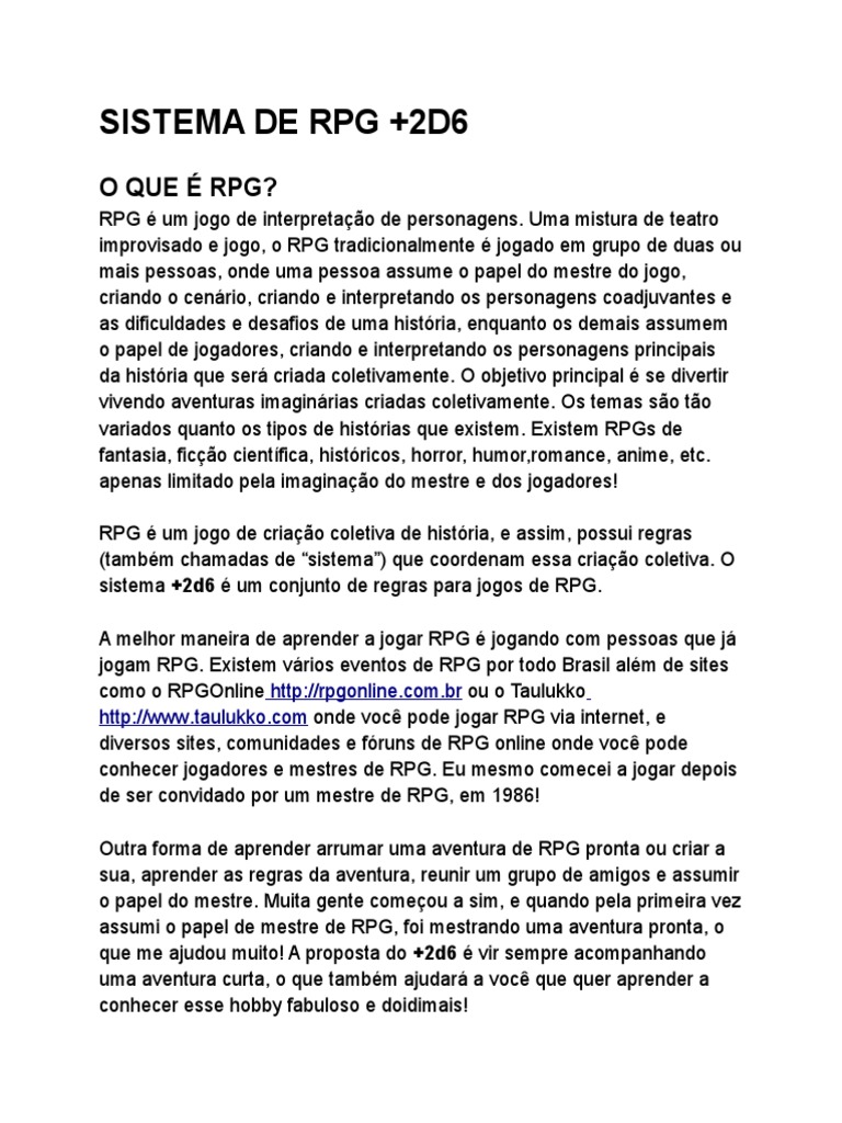 Sistema 2d6 Documento de Referc3aancia 2 | PDF | Jogos de RPG