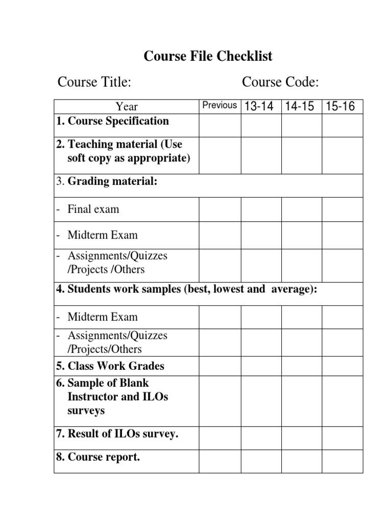 Course File Checklist Oct 2016 | PDF