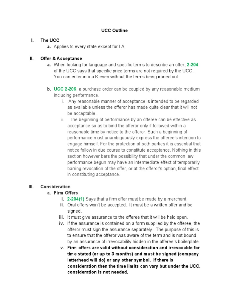 Ucc Outline | PDF | Offer And Acceptance | Business Law
