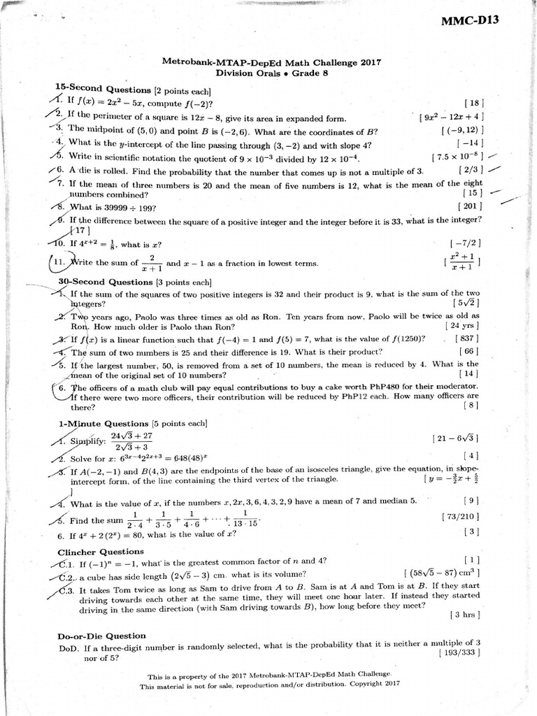 Mtap Oral Grade 8 | PDF