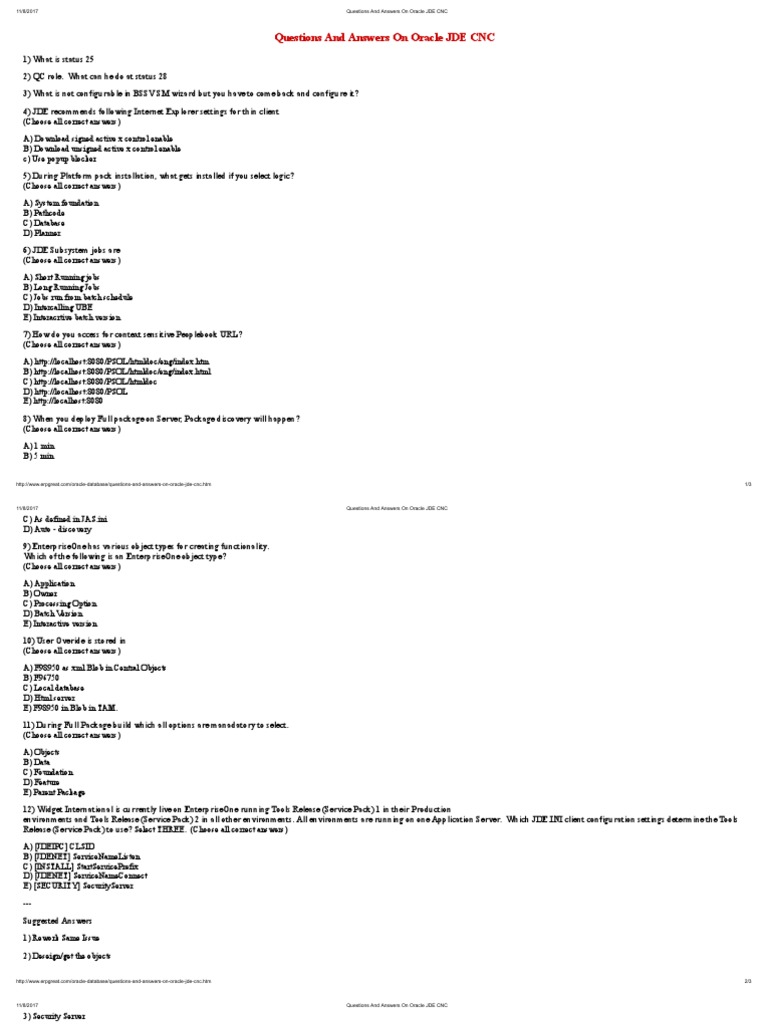 Questions And Answers On Oracle Jde Cnc Pdf Oracle Database Databases